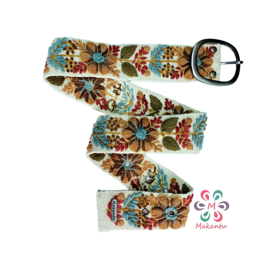 Peruvian Embroidered Belt, Handmade Embroidery, Ivory Belt, Beige ...