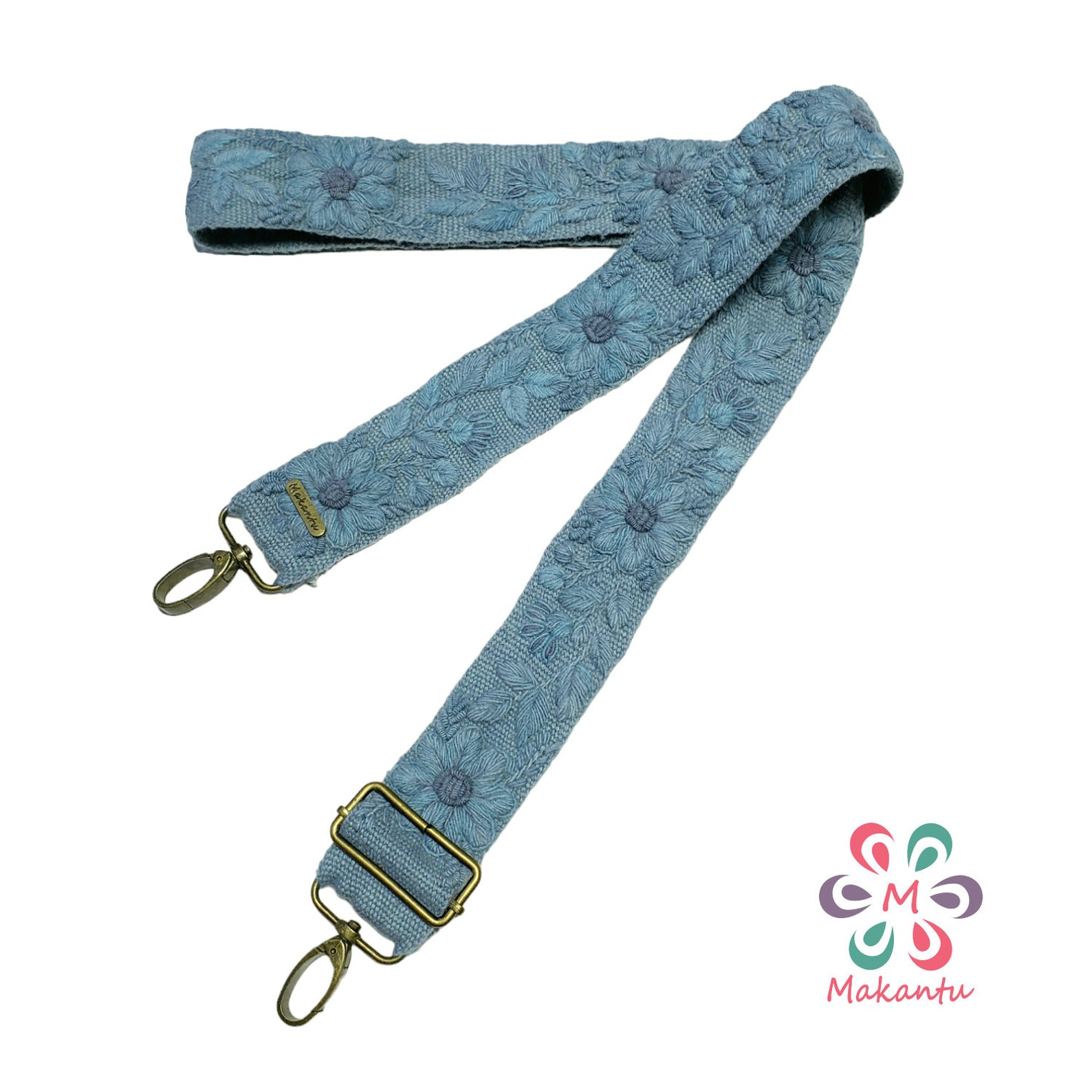 Light Blue Bag Strap, Monochromatic Strap, Embroidered Bag Strap ...