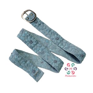 Light Blue Belt With Blue Flowers, Peruvian Handmade Monochromatic ...