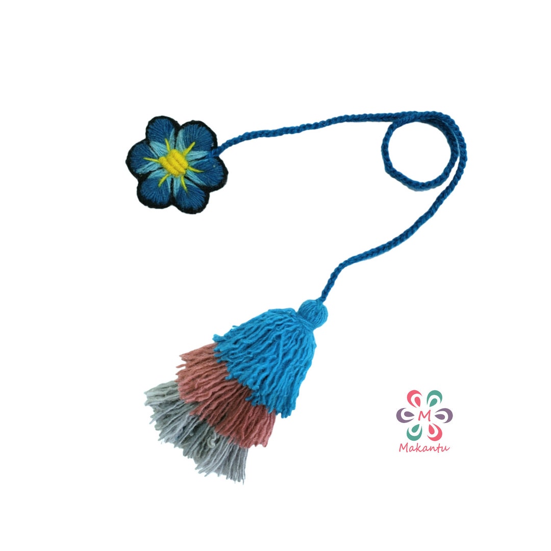 Turquoise Blue Flower Bag Charm, Peruvian Purse Cham, Natural Wool ...