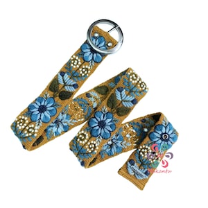 Peruvian Embroidered Belt, Handmade Embroidery, Beige Belt, Camel, Blue ...