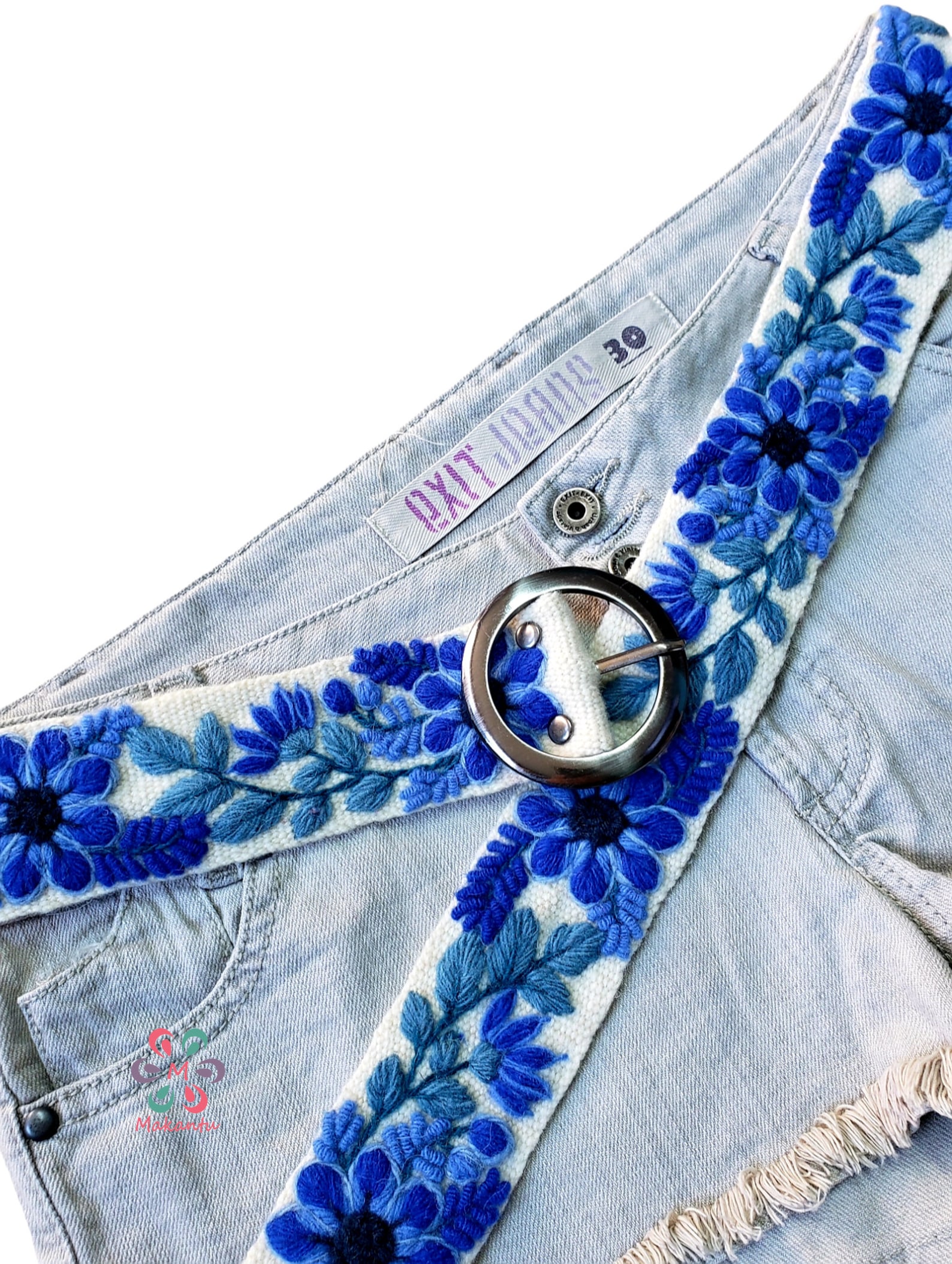 Peruvian Embroidered Belt, Handmade Embroidery, Ivory Belt, Blue Flower ...