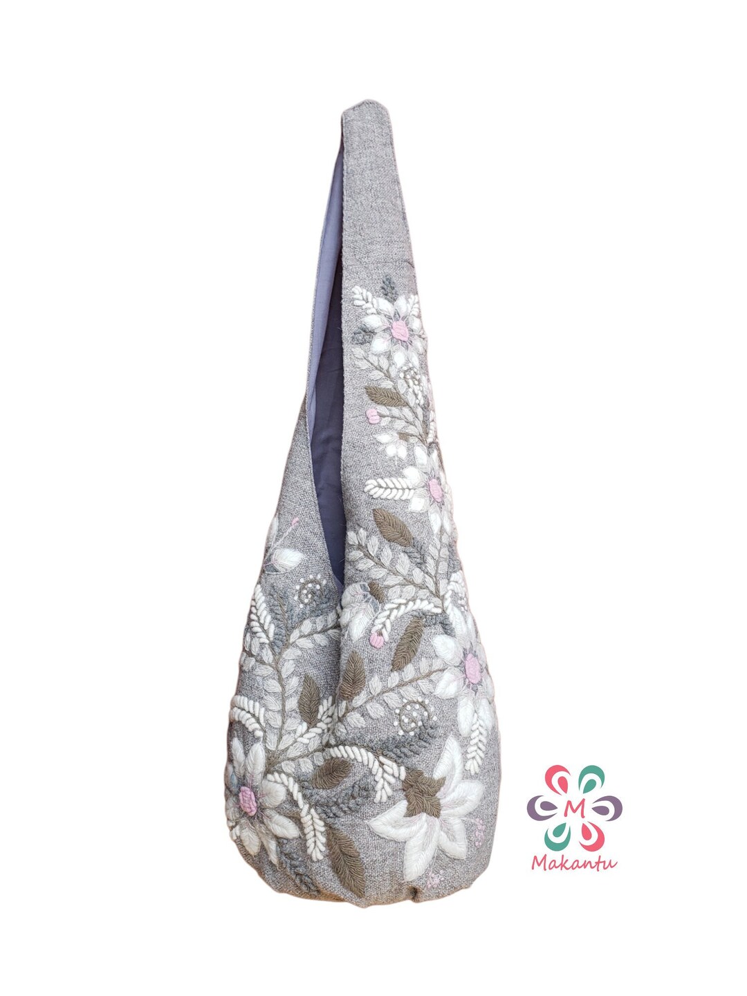 Light Grey Bag, Ivory Flowers, Embroidered Bag, Wool Bag, Cross Body ...