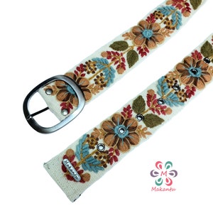 Natural Ivory Belt With Beige Flowers, Handmade Peruvian Embroidery ...