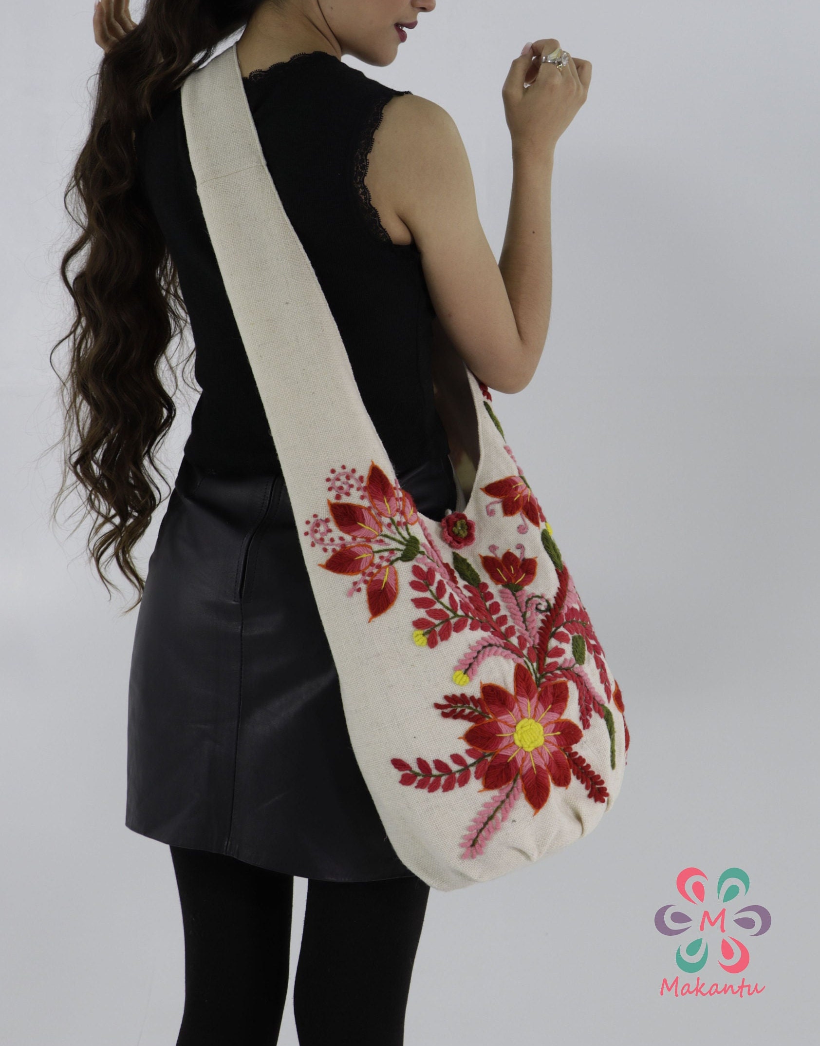 Ivory Bag Red Flowers Embroidered Bag Wool Bag Cross Body - Etsy