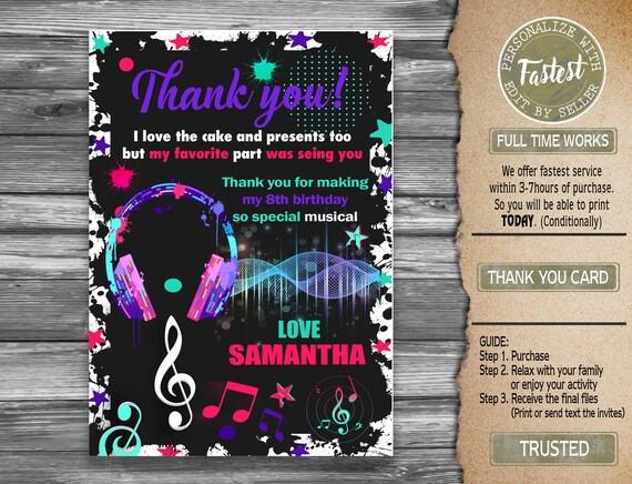 Music Thank You Card Musical Birthday Thanks Card Music | Etsy