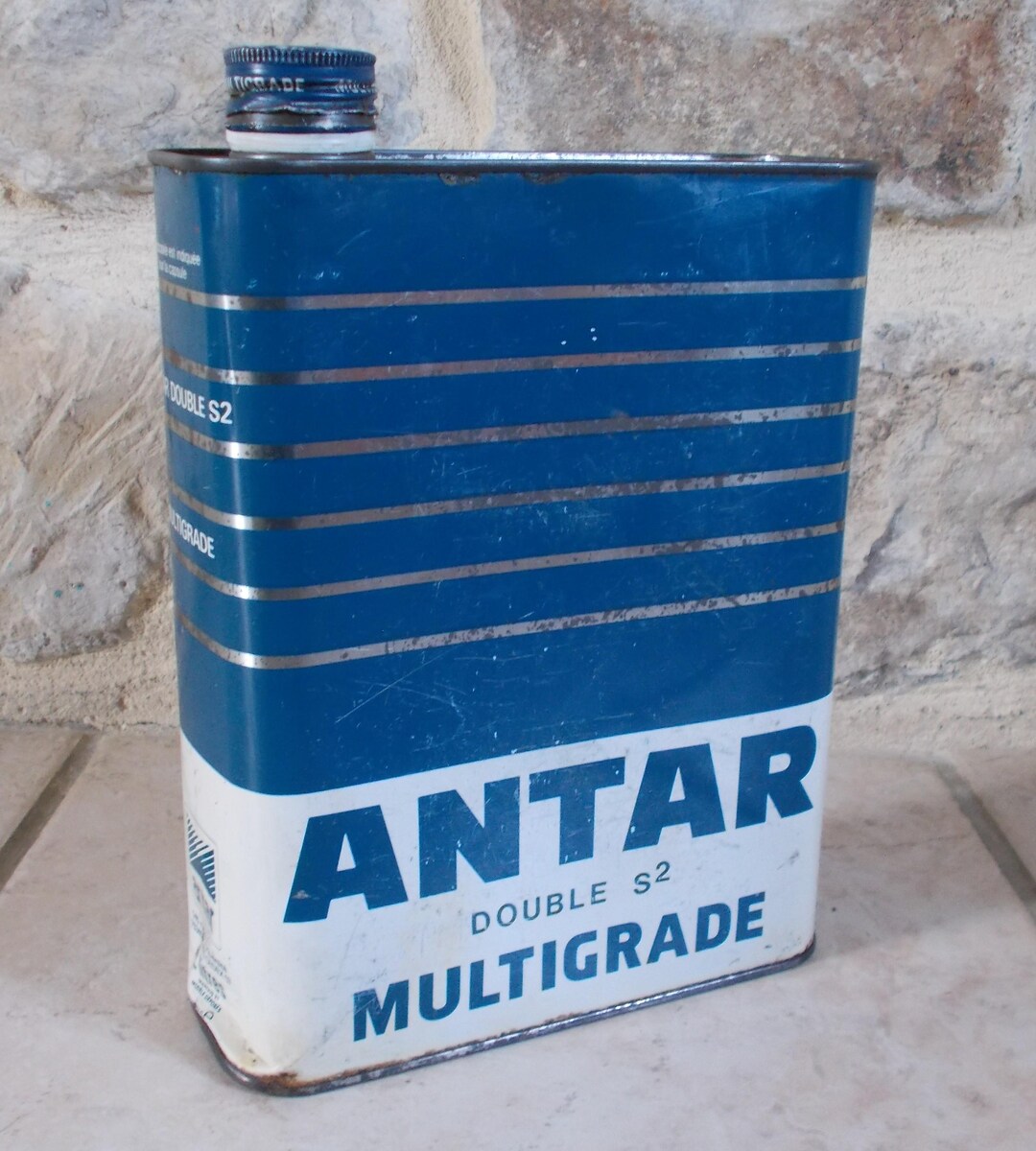 Vintage ANTAR Double S2 Multigrade Oil Can Tin Antique France Canister ...