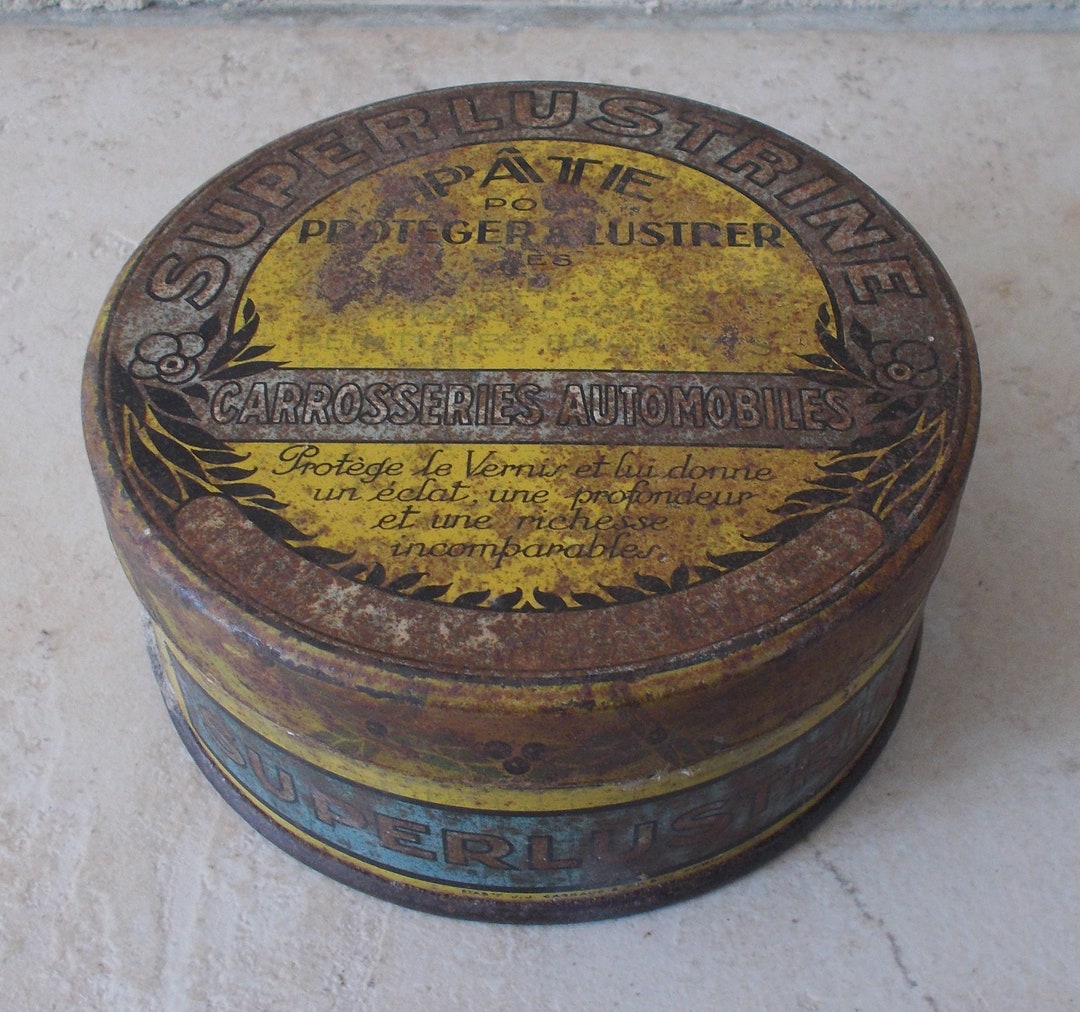 Antique Tin Box SUPERLUSTRINE Car Body Auto Vintage France French ...