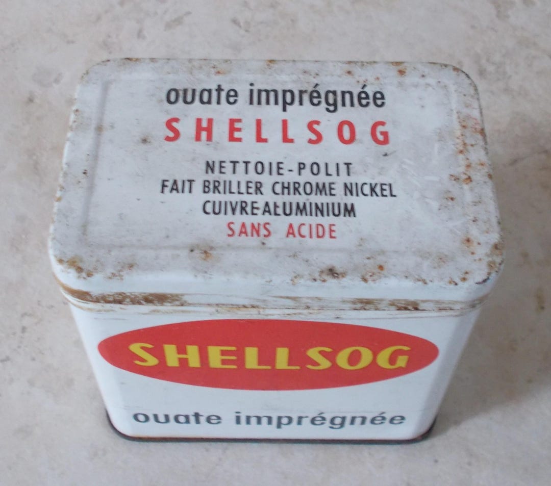 Vintage SHELL Tin Box Wadding SHELLSOG Antique France Garage Collecting ...