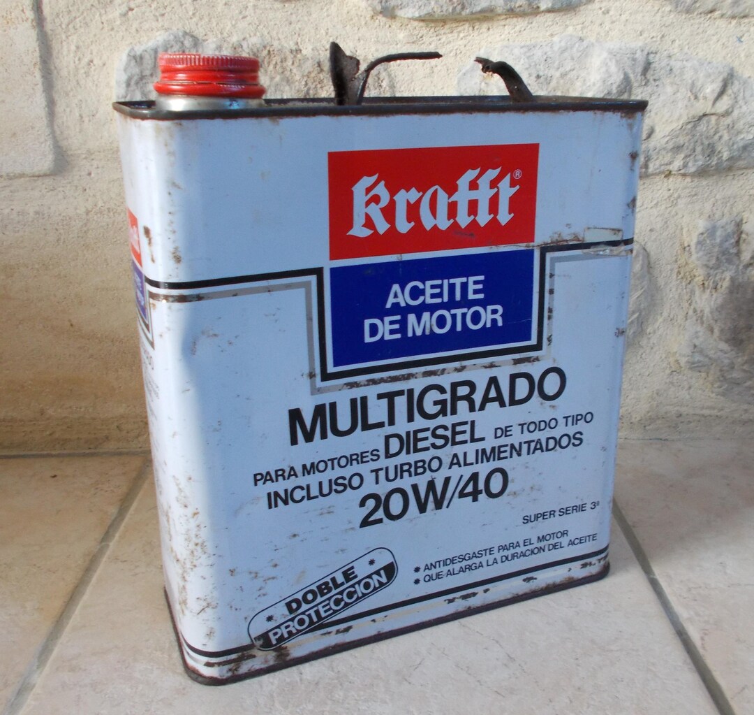 Vintage KRAFFT MULTIGRADO Oil Can Tin Old Antique Spain Canister White ...