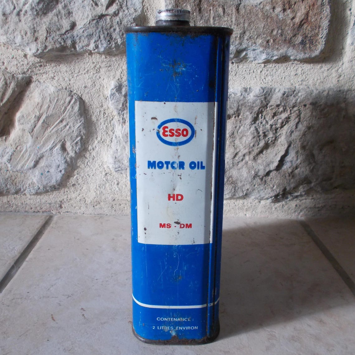 Vintage ESSO Motor Oil Can Tin Old Antique France Canister Blue Vtg Old ...