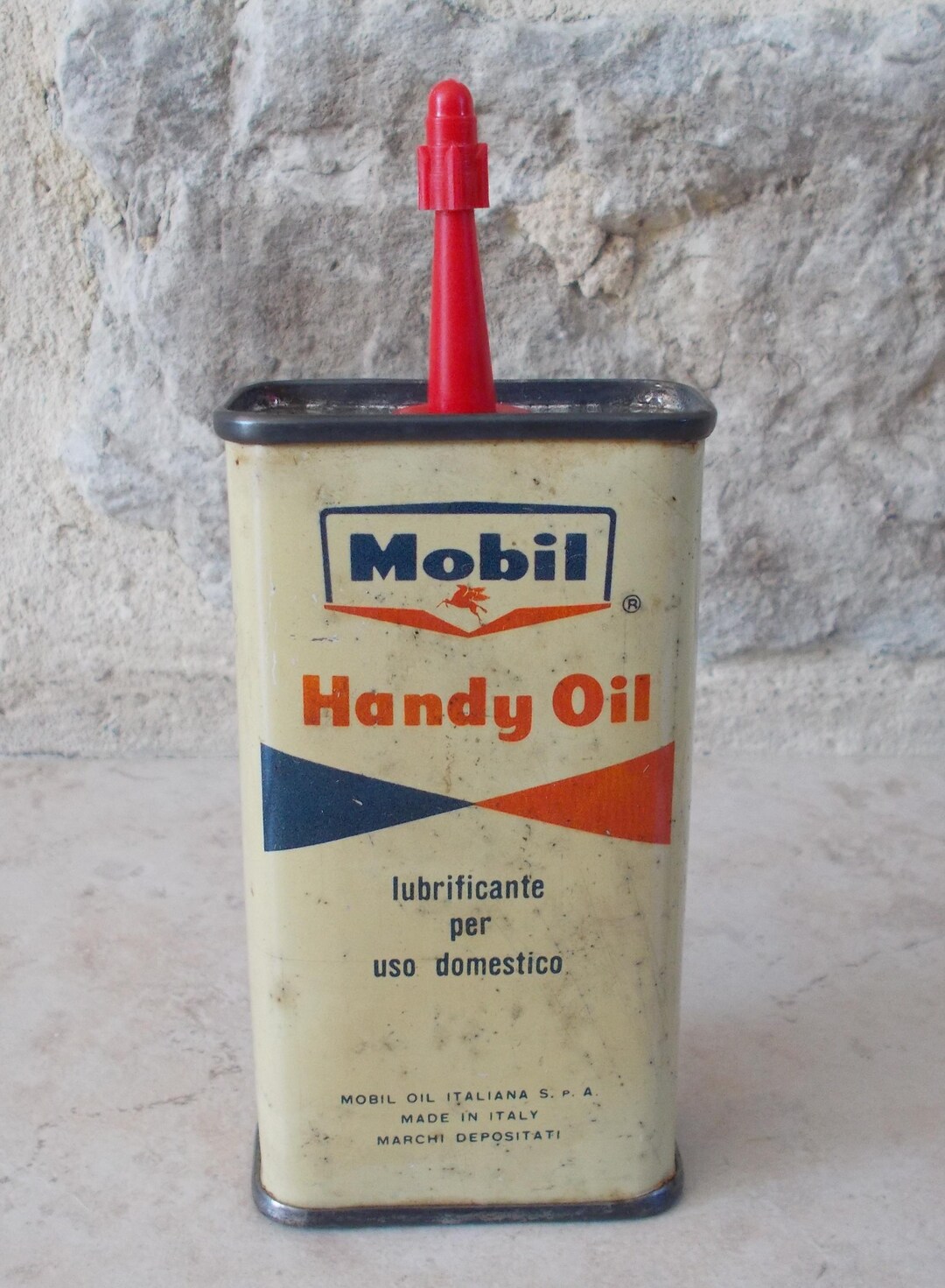 Vintage MOBIL Handy Oil Can Oiler Tin NOS Old Antique ITALY White ...