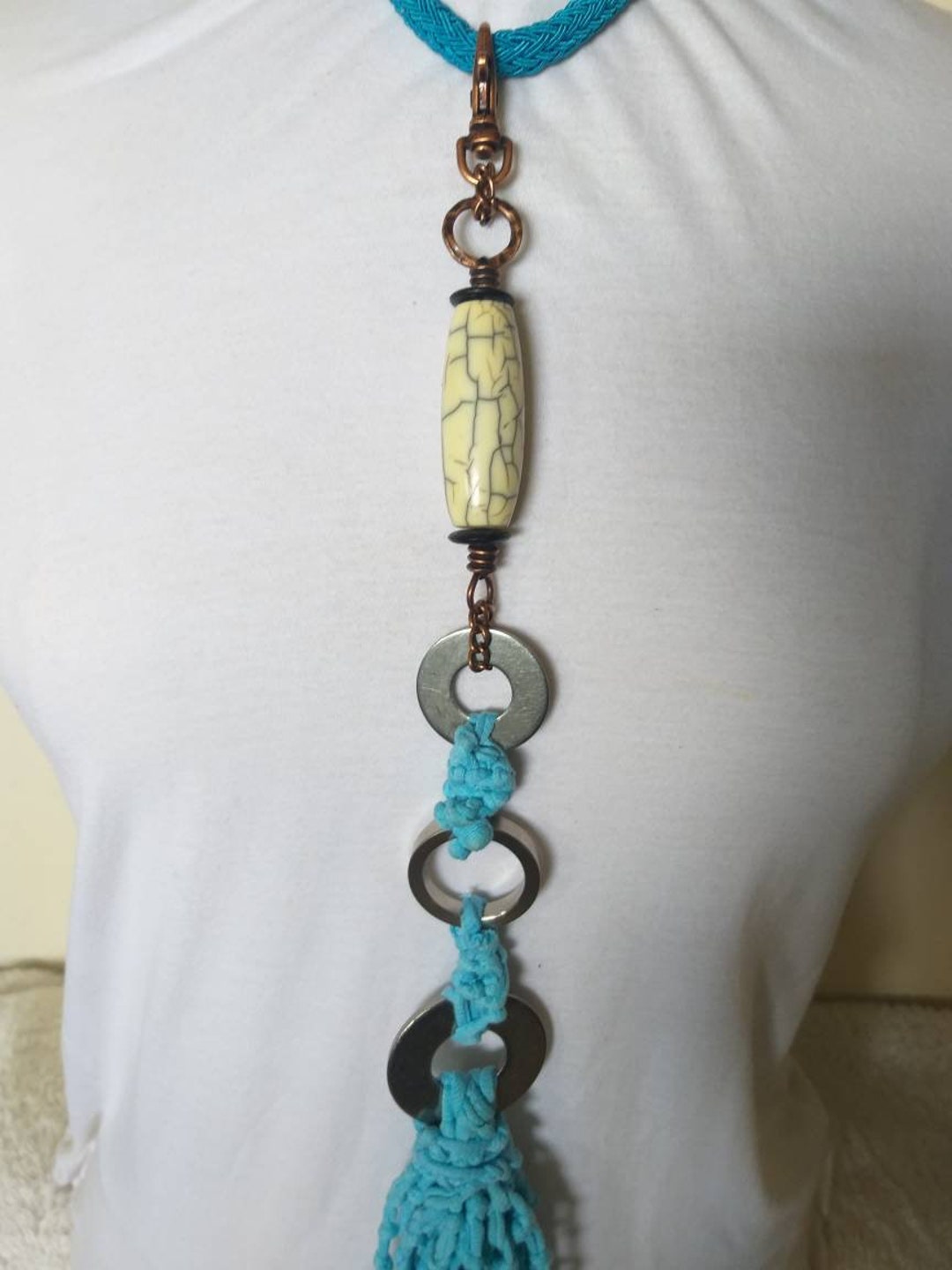 Tassle Knots With Bone Bead and Washer Necklace Sustainable Necklace - Etsy