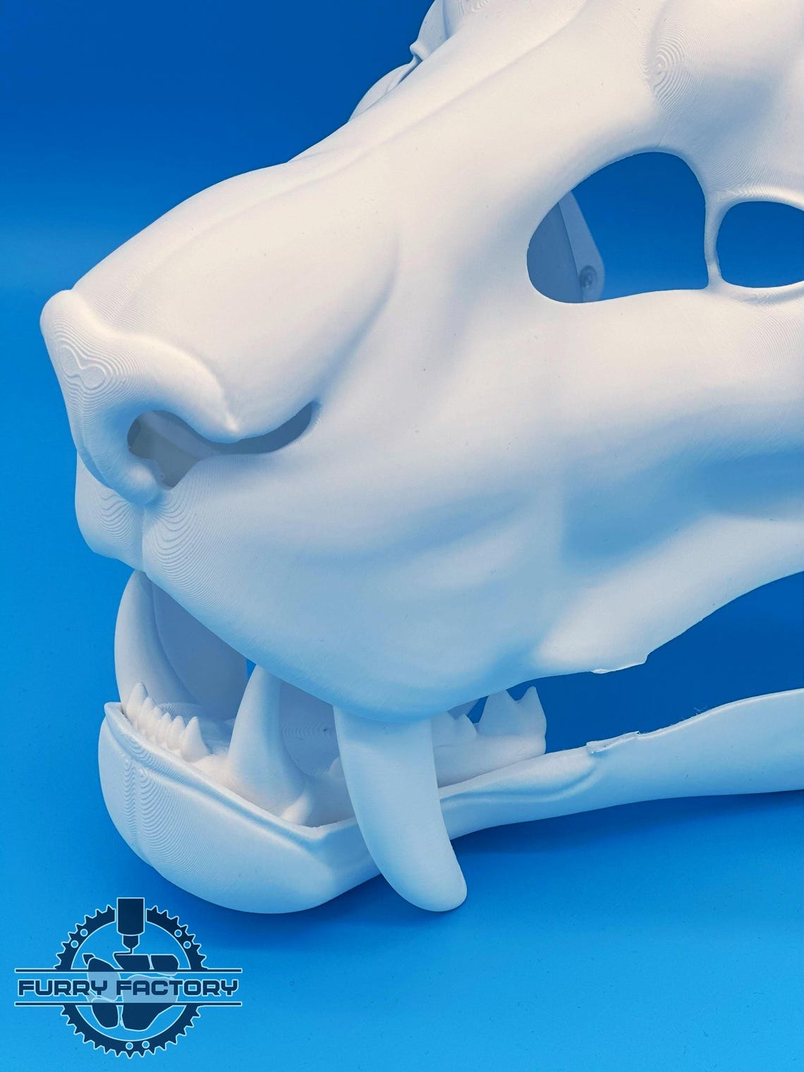 Sabertooth Fursuit Head Base: Realistic 3D Printed Moving Jaw Pre-cut ...