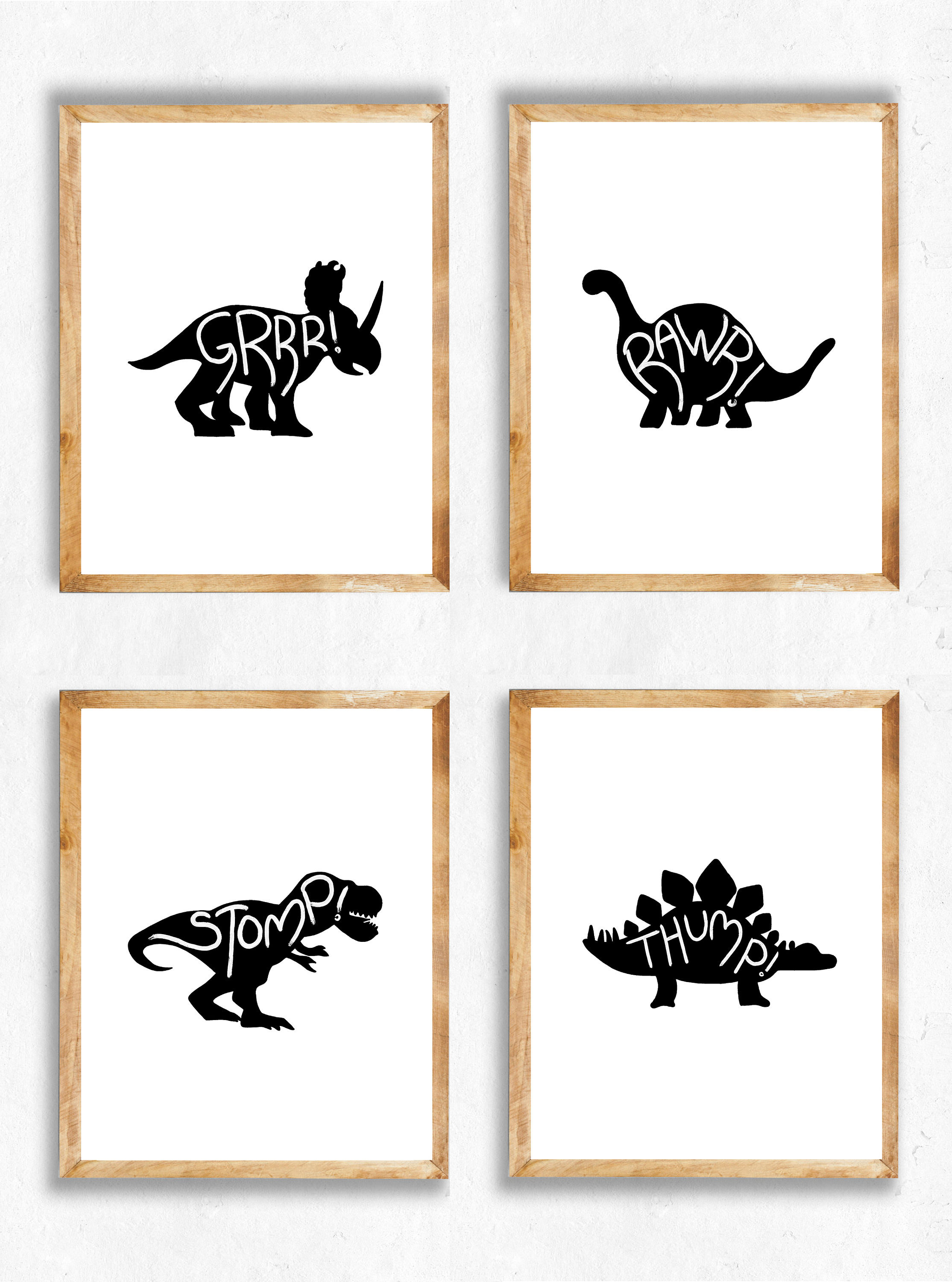 Dinosaur Print Set Monochrome Prints Kids Room Dinosaur | Etsy