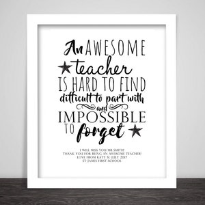 An Awesome Teacher Print | Personalised Print | Teacher Gift | End of ...