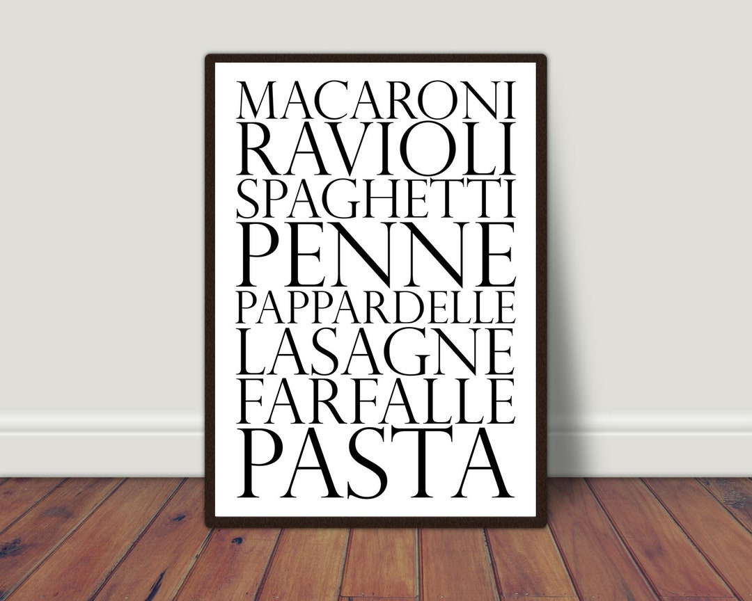Pasta Types Print Kitchen Prints Pasta Home Decor Wallart Kitchen Gifts ...