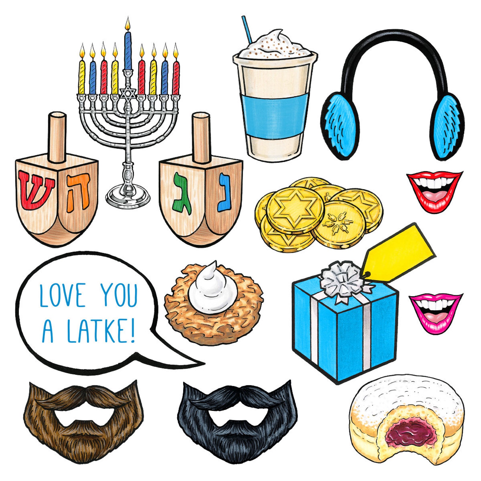 14 Chanukah Hanukkah Photo Booth Props Instant Download - Etsy