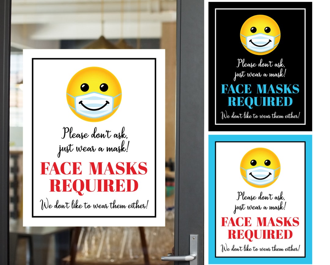 Face Masks Required Signs Instant Download 3 Colors 8 X 10 Inches - Etsy