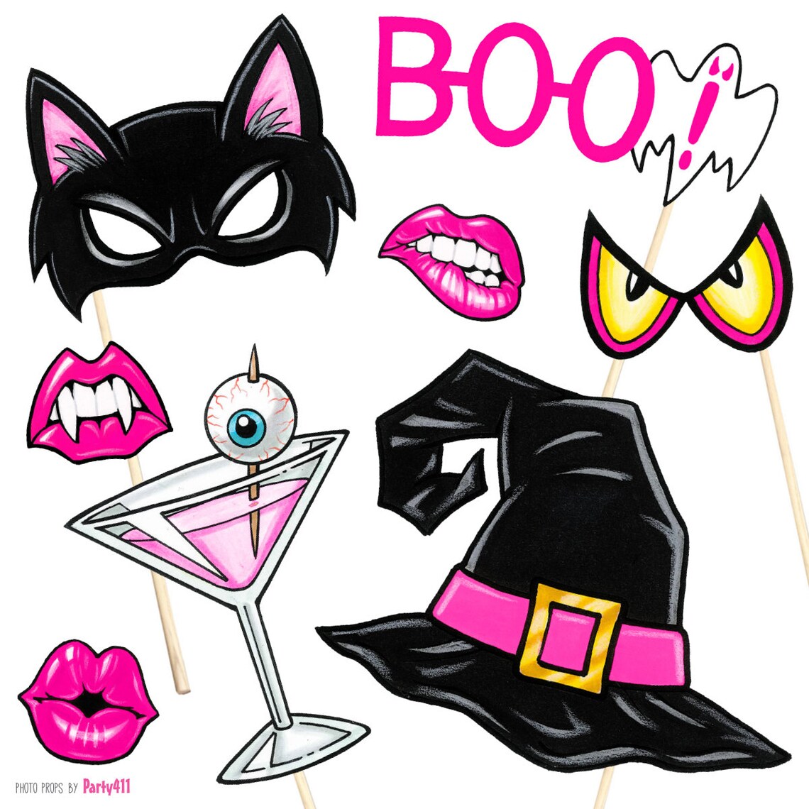 17 Pink-o-ween Halloween Photo Booth Props Instant Download - Etsy