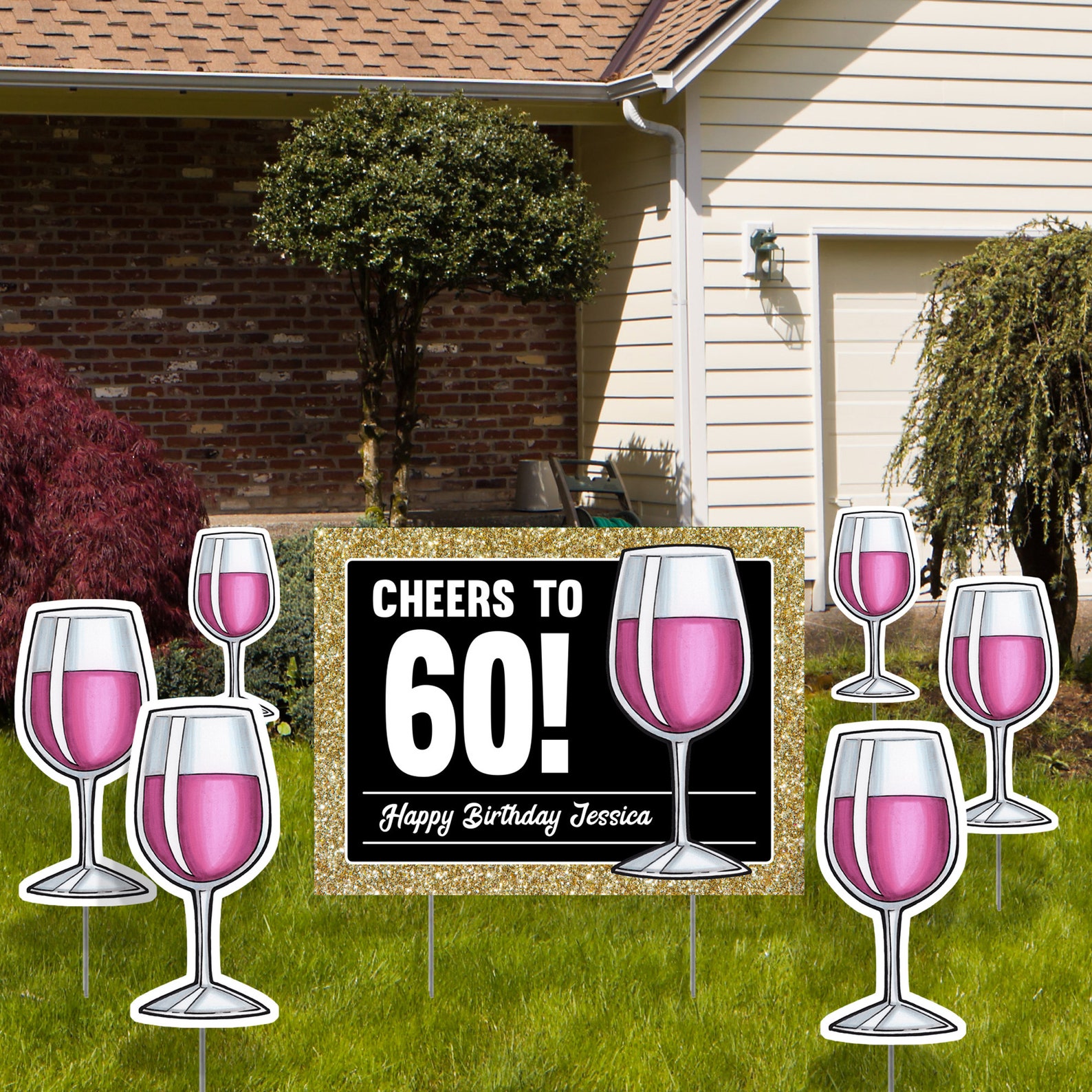 Cheers 60th Birthday Yard Card Sign, Custom Lawn Signs, Outdoor Party ...
