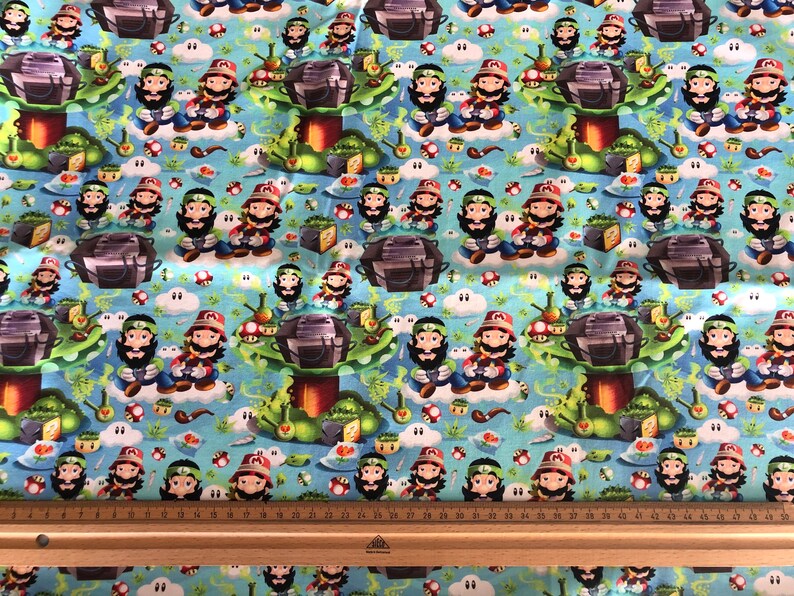 Super Mario Brothers Fabric by the Meter, Cotton Lycra, Stoned Super ...