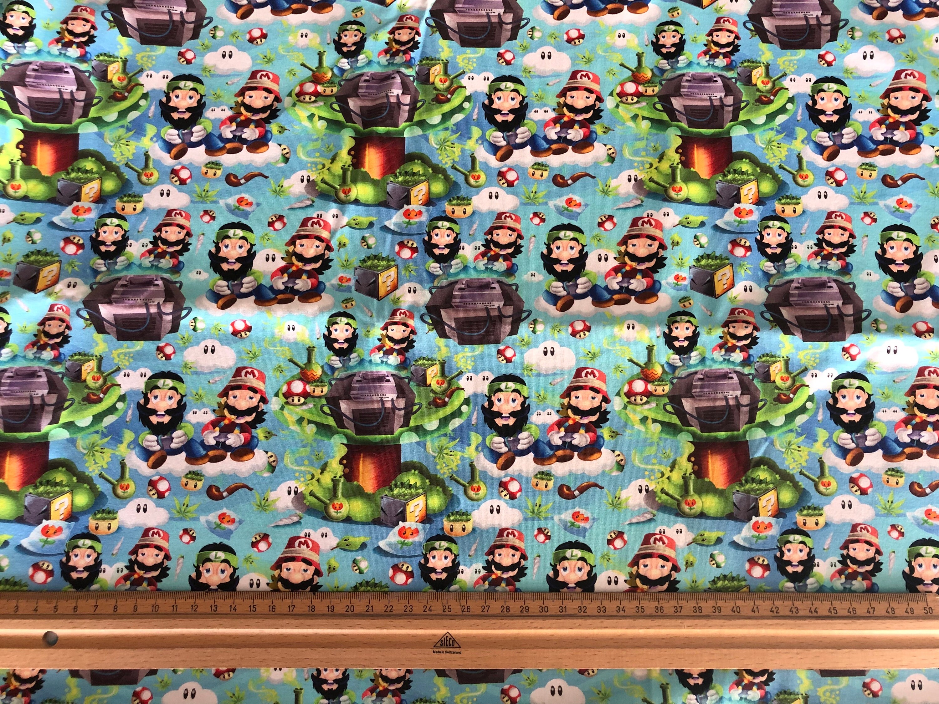 Super Mario Brothers Fabric by the Meter, Cotton Lycra, Stoned Super ...