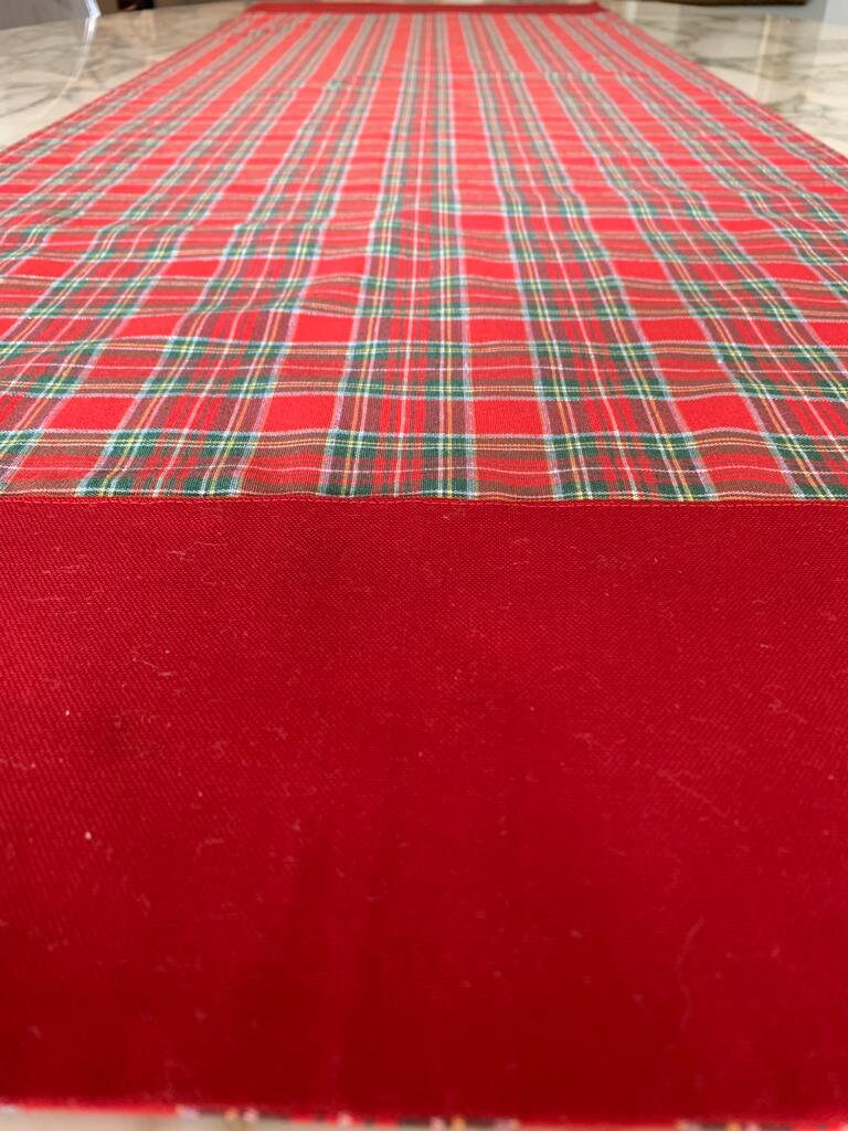 Madras Runner, Red and Green Checked Cotton Runner, Table Runner ...