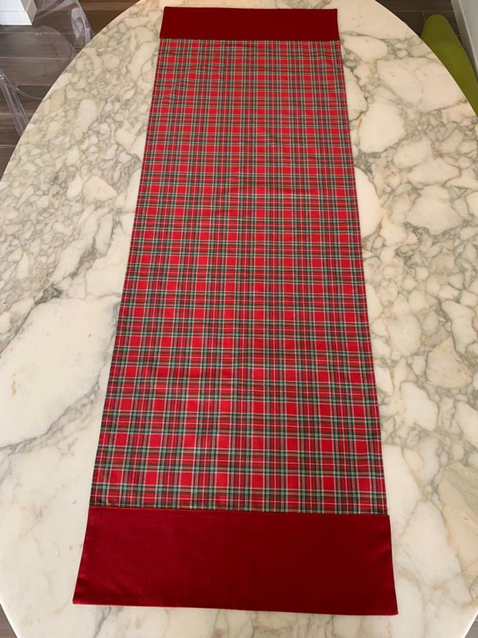Madras Runner, Red and Green Checked Cotton Runner, Table Runner ...