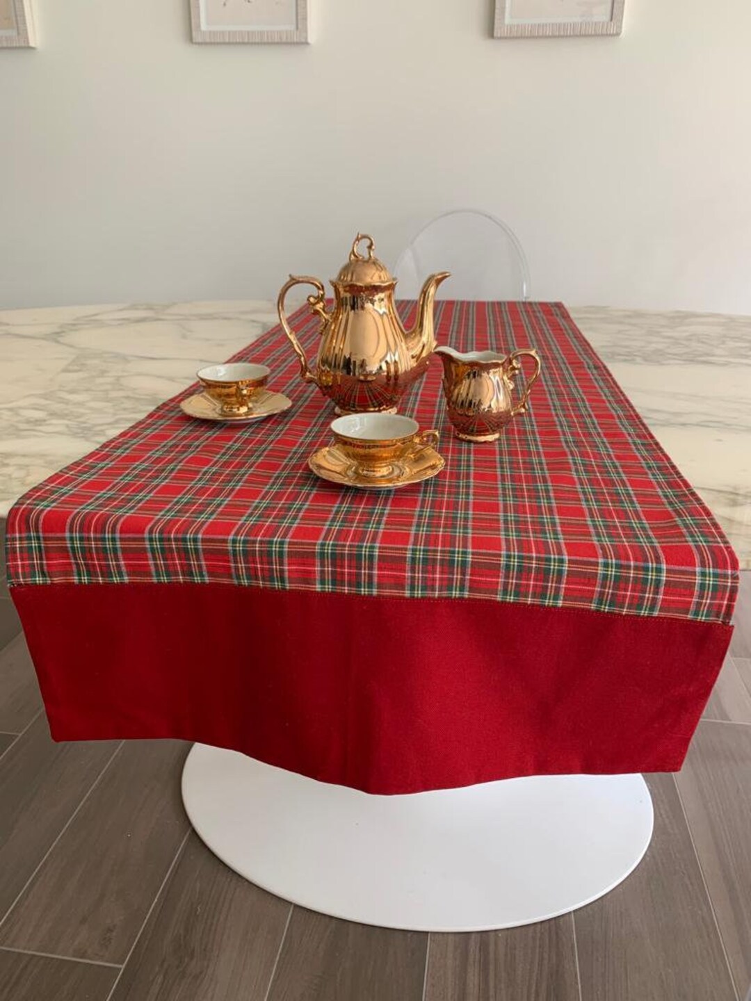 Madras Runner, Red and Green Checked Cotton Runner, Table Runner ...