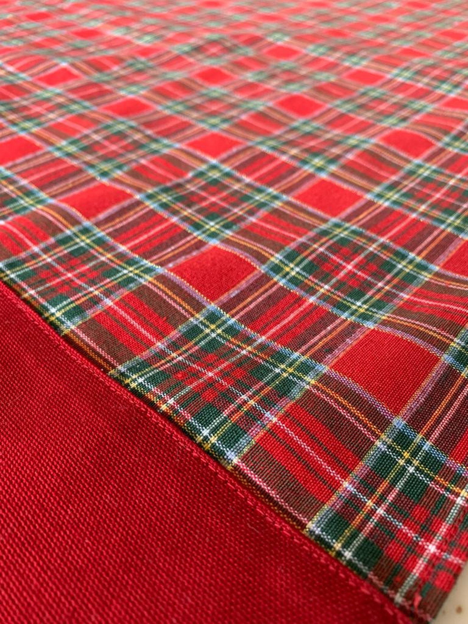 Madras Runner, Red and Green Checked Cotton Runner, Table Runner ...