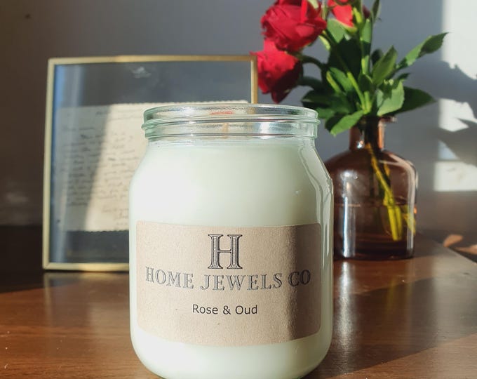 Rose & Oud Soy Candle | Luxury Natural Scented Candle | Handmade Eco ...