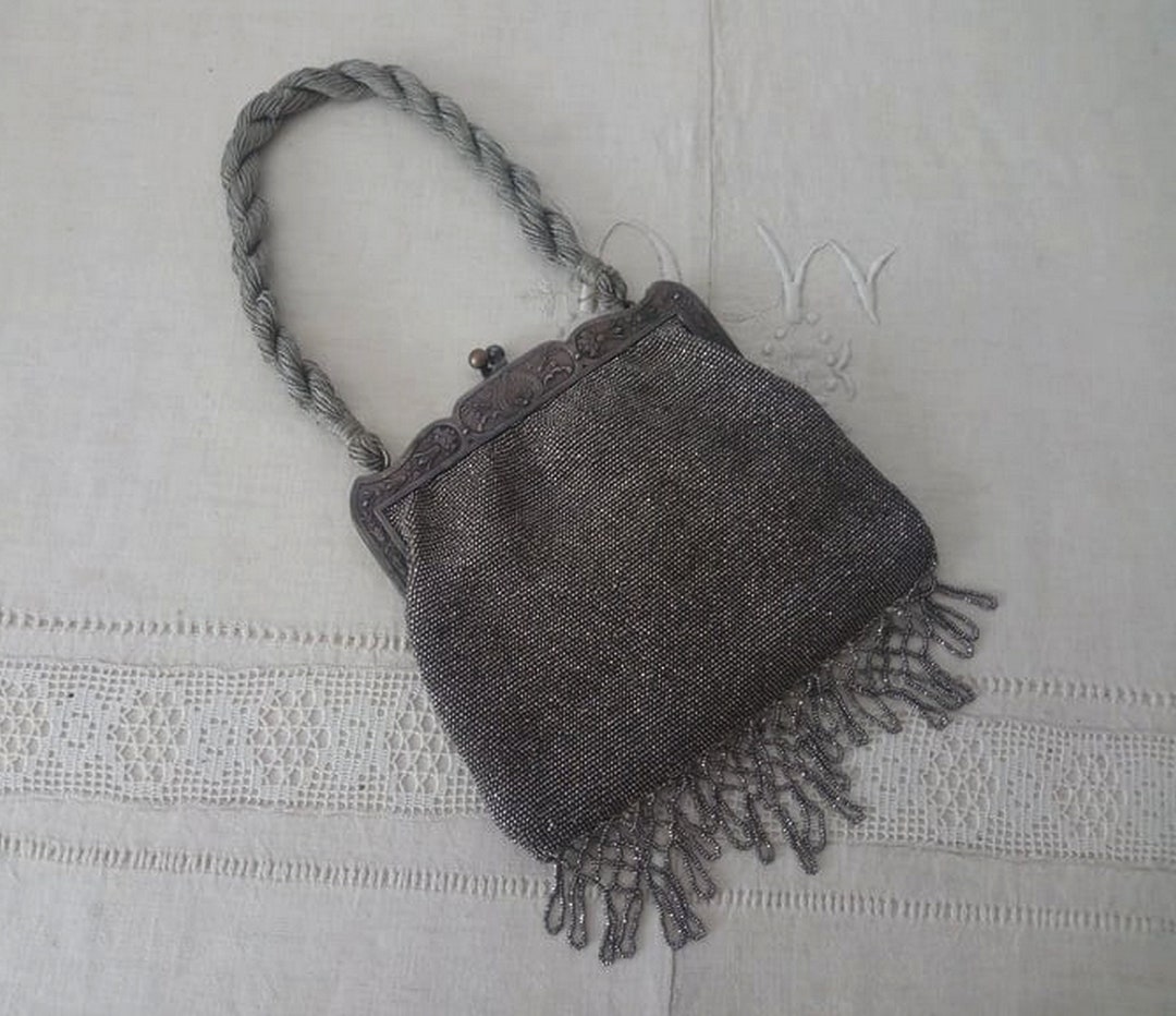 1900s Handbag / Antique Metal Mesh Handbag / Antique Silver Metal Purse ...