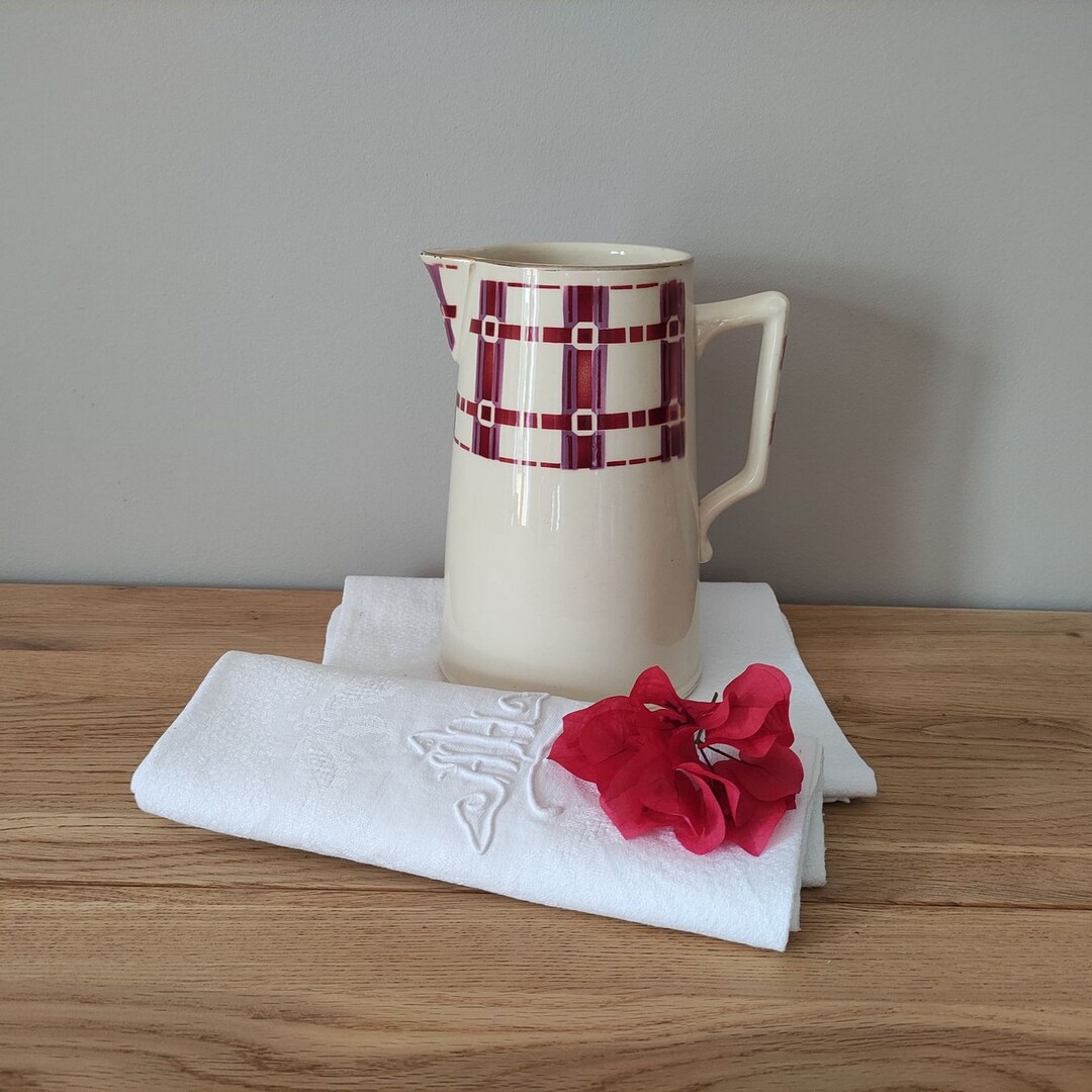 Ceramic Pitcher / Broc Décor Checkered / Vintage French / Water Pot ...