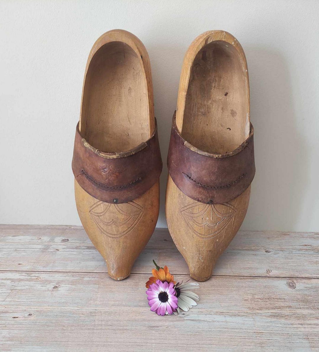 Large Antique Wooden Clogs / French Crafts / Large Vintage Clogs ...