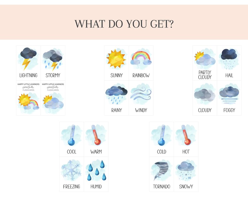 Weather Flashcards Preschool Printables Montessori Cards - Etsy