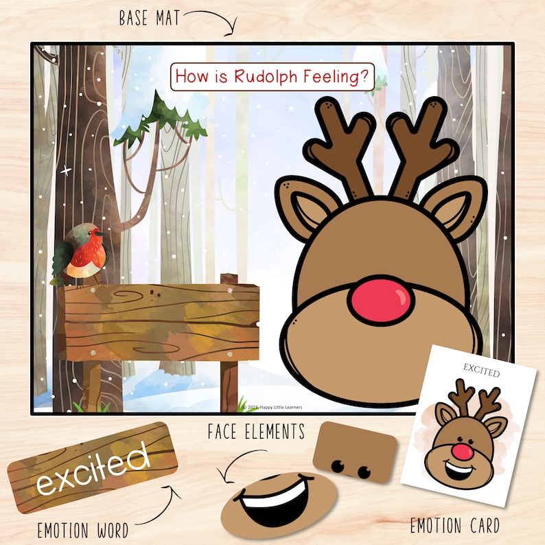 Christmas Rudolph Emotions Toddler Matching Activity, Prek Kids Fun ...