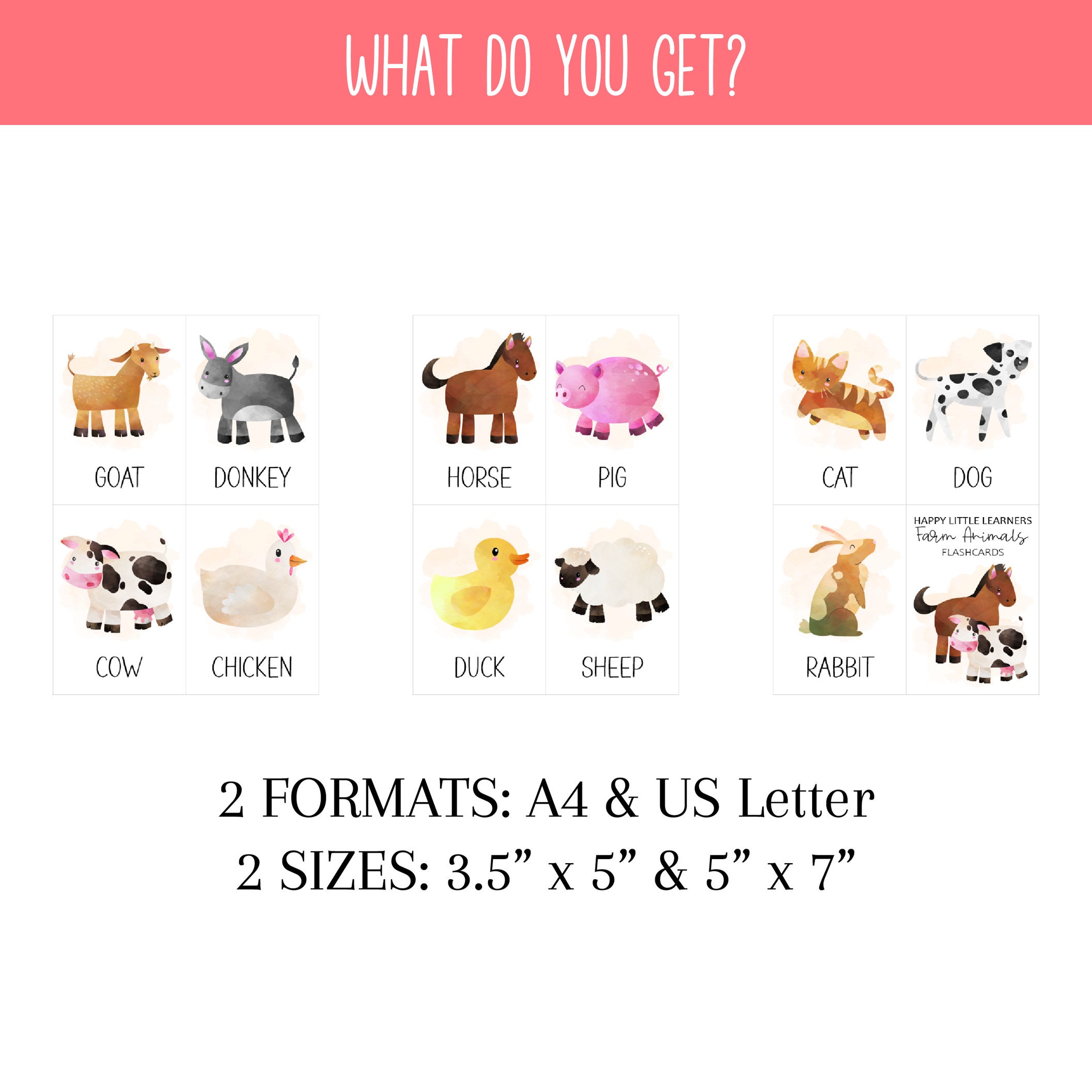 Watercolor Farm Animals Flashcards Preschool Printables, Montessori ...