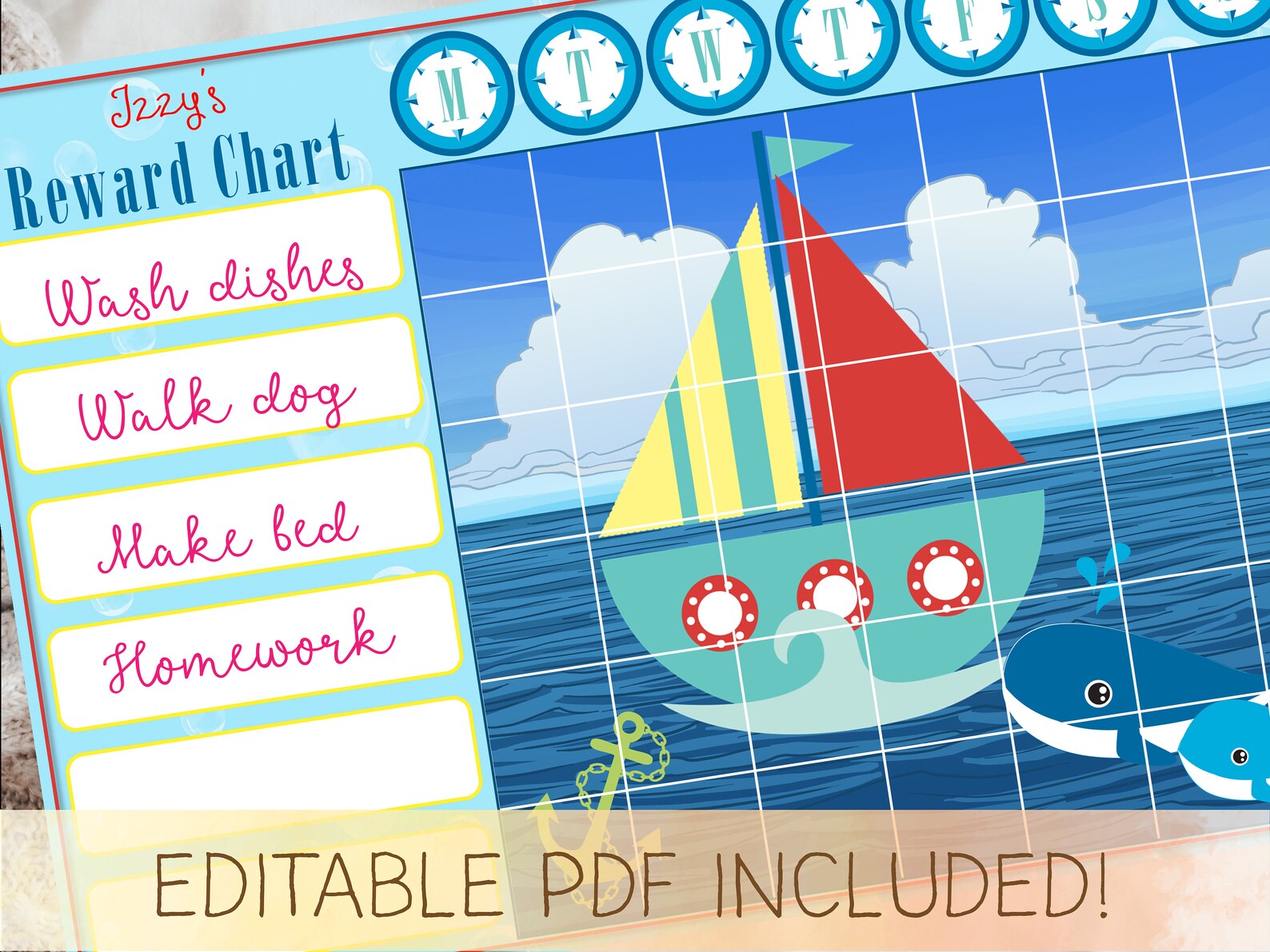 Sail Boat Chore Chart | Toddler Reward Chart | Editable Printable ...