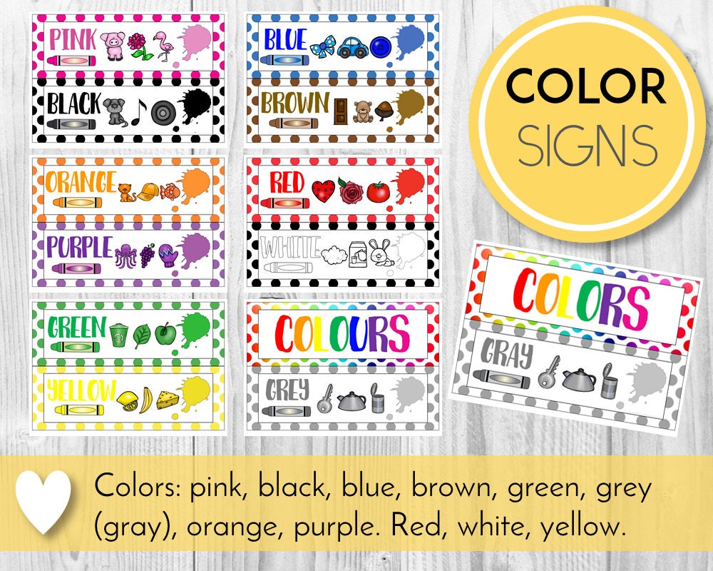 Color Signs Colour Signs Teaching Colors Learning Colours | Etsy