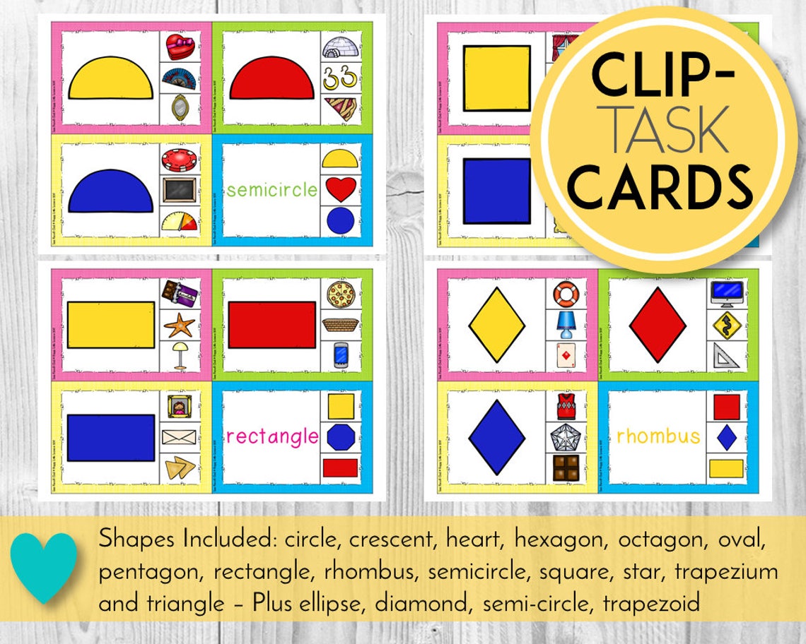 Teaching and Learning Activities. Shapes With Picture Match Clip Cards ...