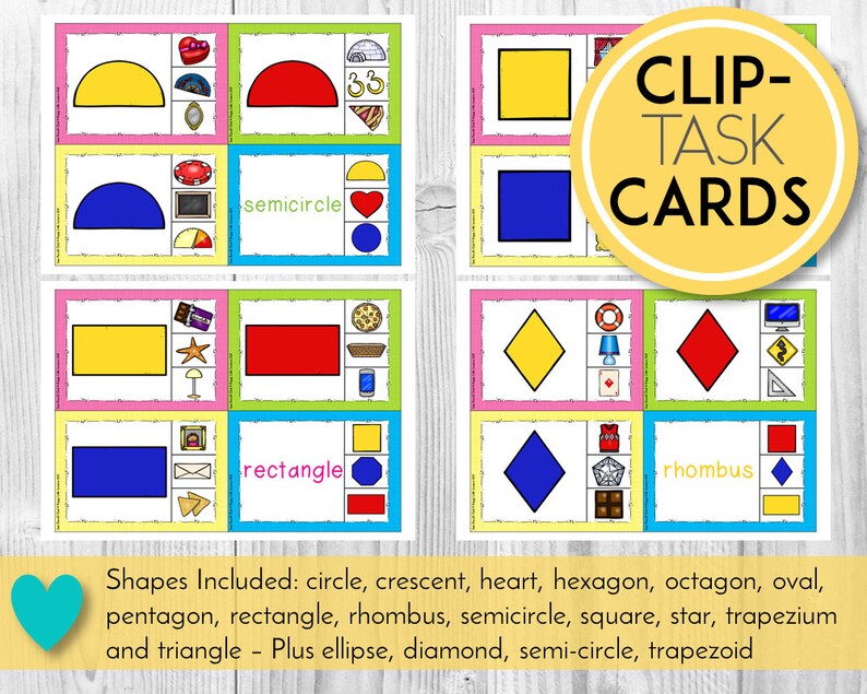 Teaching and Learning Activities. Shapes With Picture Match Clip Cards ...