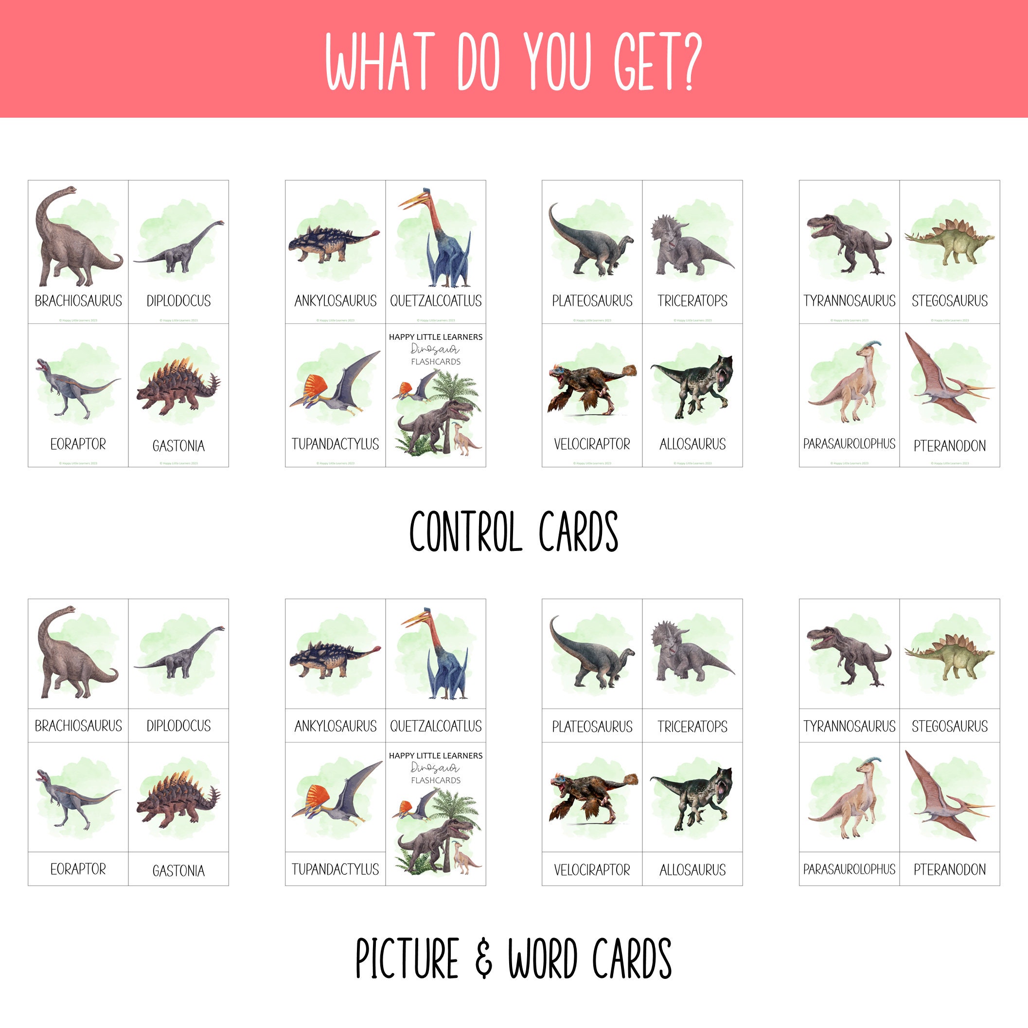 Dinosaur Flashcards Preschool Printables, Watercolor Montessori Cards ...