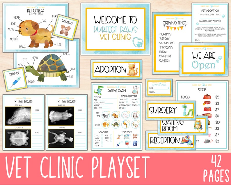Vet Clinic Dramatic Play, Pretend Play Printable, Pet Play, Animal X ...
