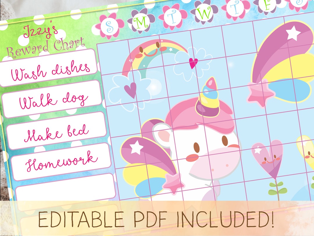 Unicorn Chore Chart | Toddler Reward Chart | Editable Printable ...