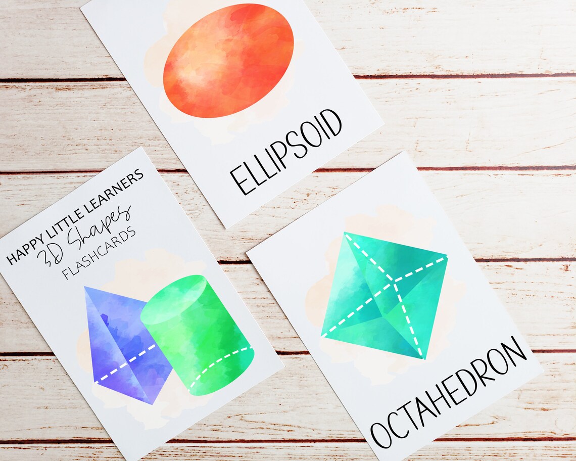 Watercolor 3D Shapes Flashcards Preschool Printables - Etsy