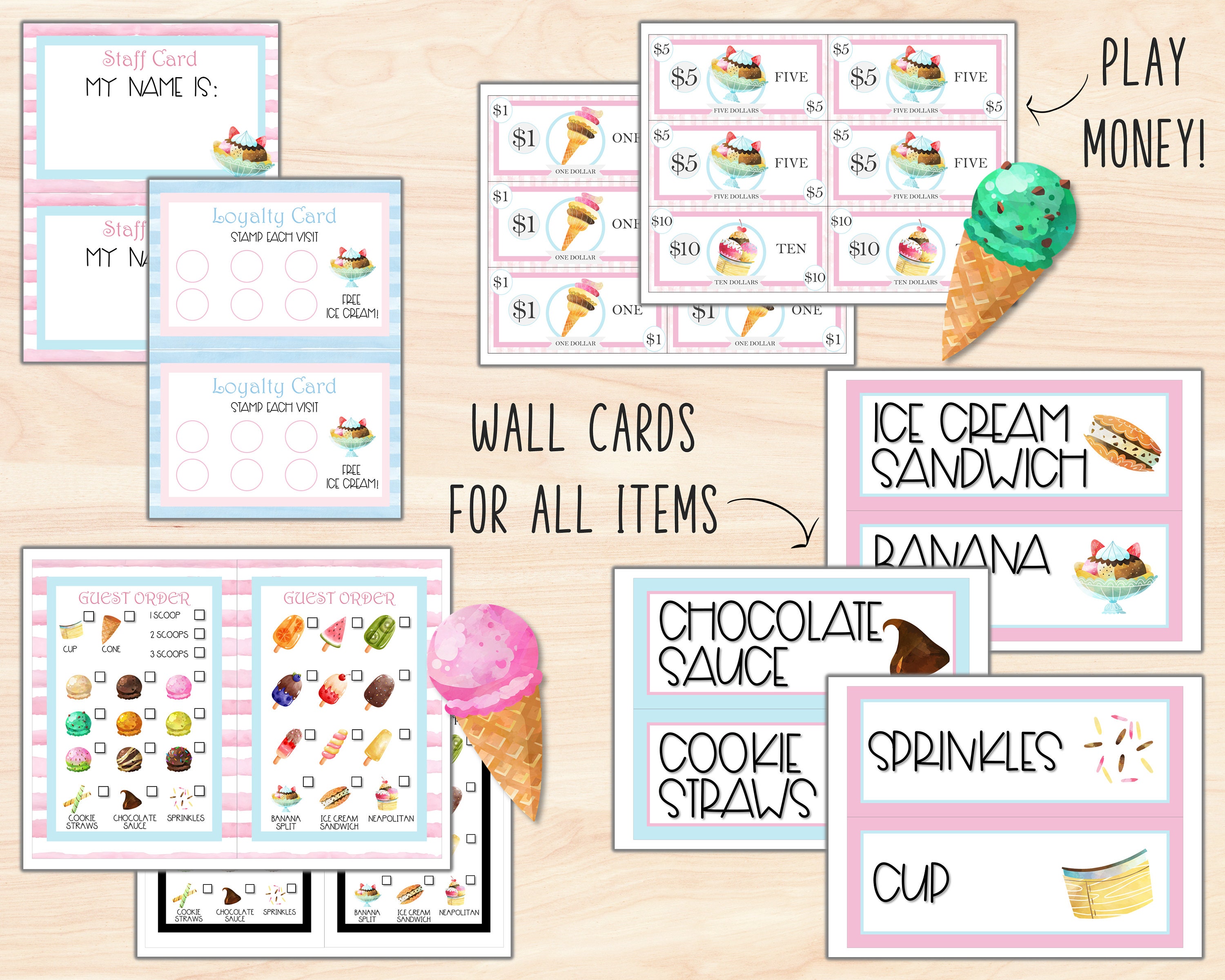 Dramatic Play Printable Ice Cream Parlor Pretend Play Set - Etsy