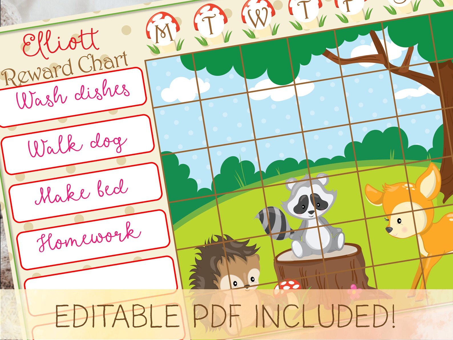 Woodland Chore Chart | Toddler Reward Chart | Kids Routine ...