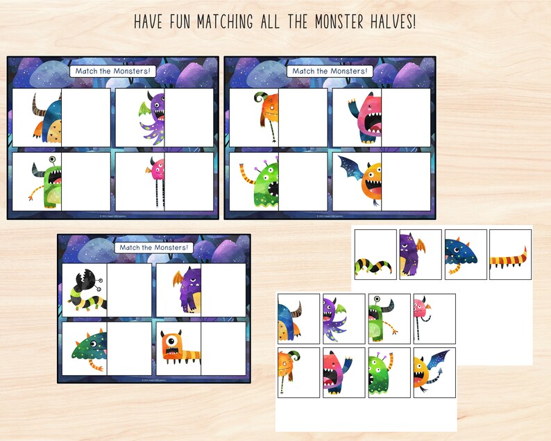 Halloween Matching Monsters Activity, Halloween Toddler Matching Game ...