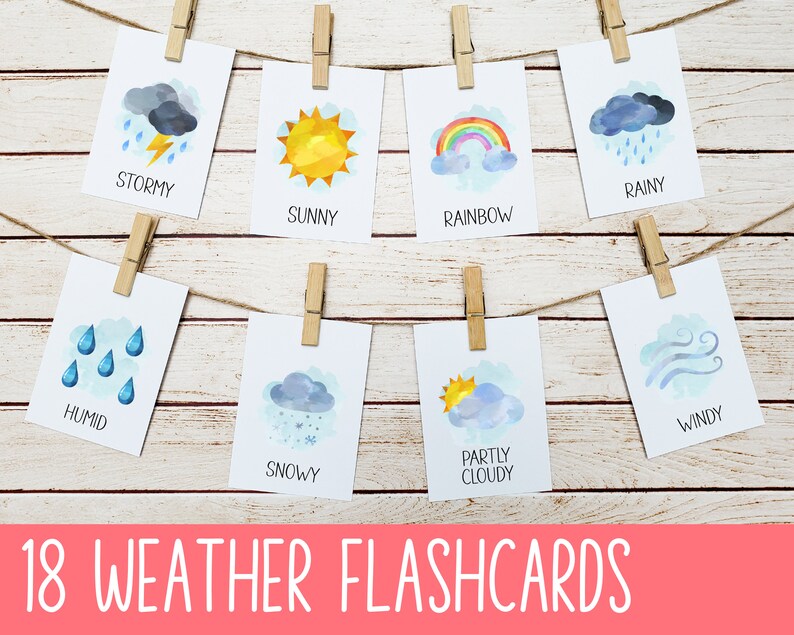 Weather Flashcards Preschool Printables Montessori Cards - Etsy